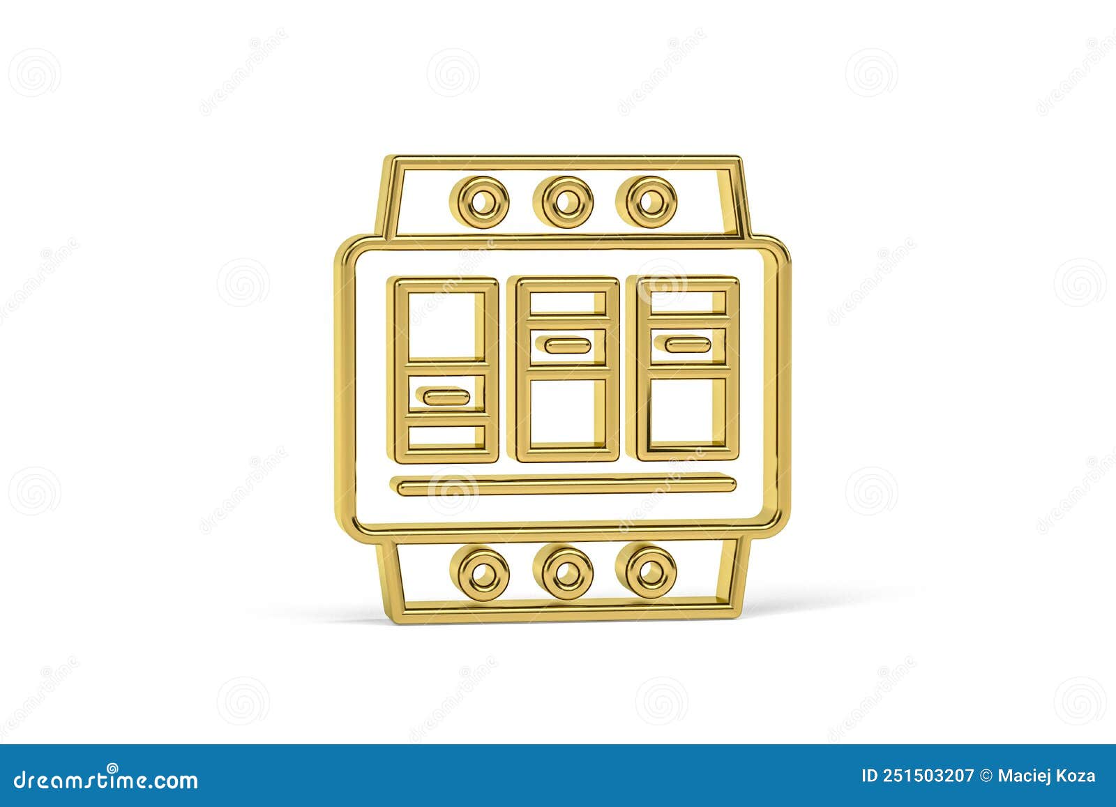 Golden 3d Electrical Switchboard Icon Isolated on White Background ...