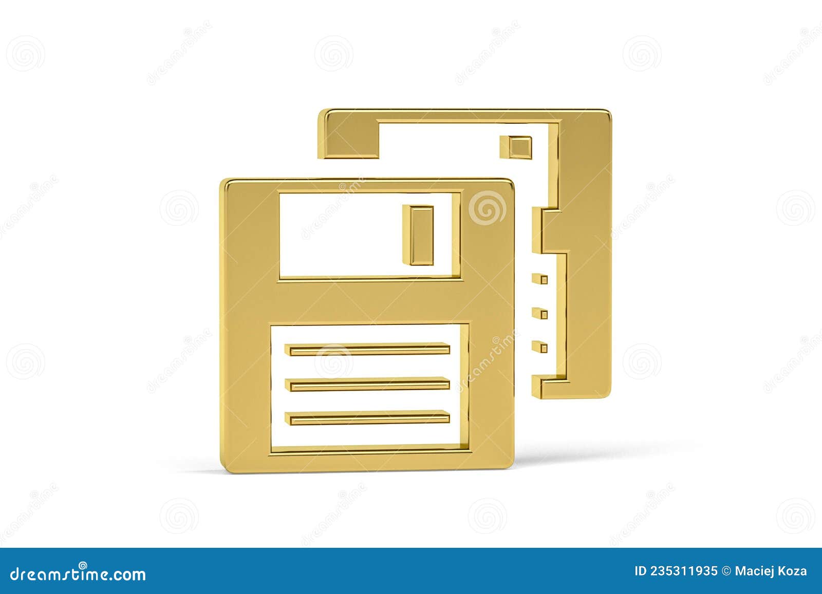 Golden 3d Floppy Disk Icon Isolated on White Background Stock ...