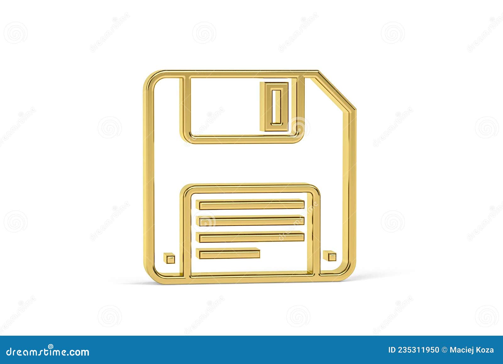 Golden 3d Floppy Disk Icon Isolated on White Stock Illustration ...