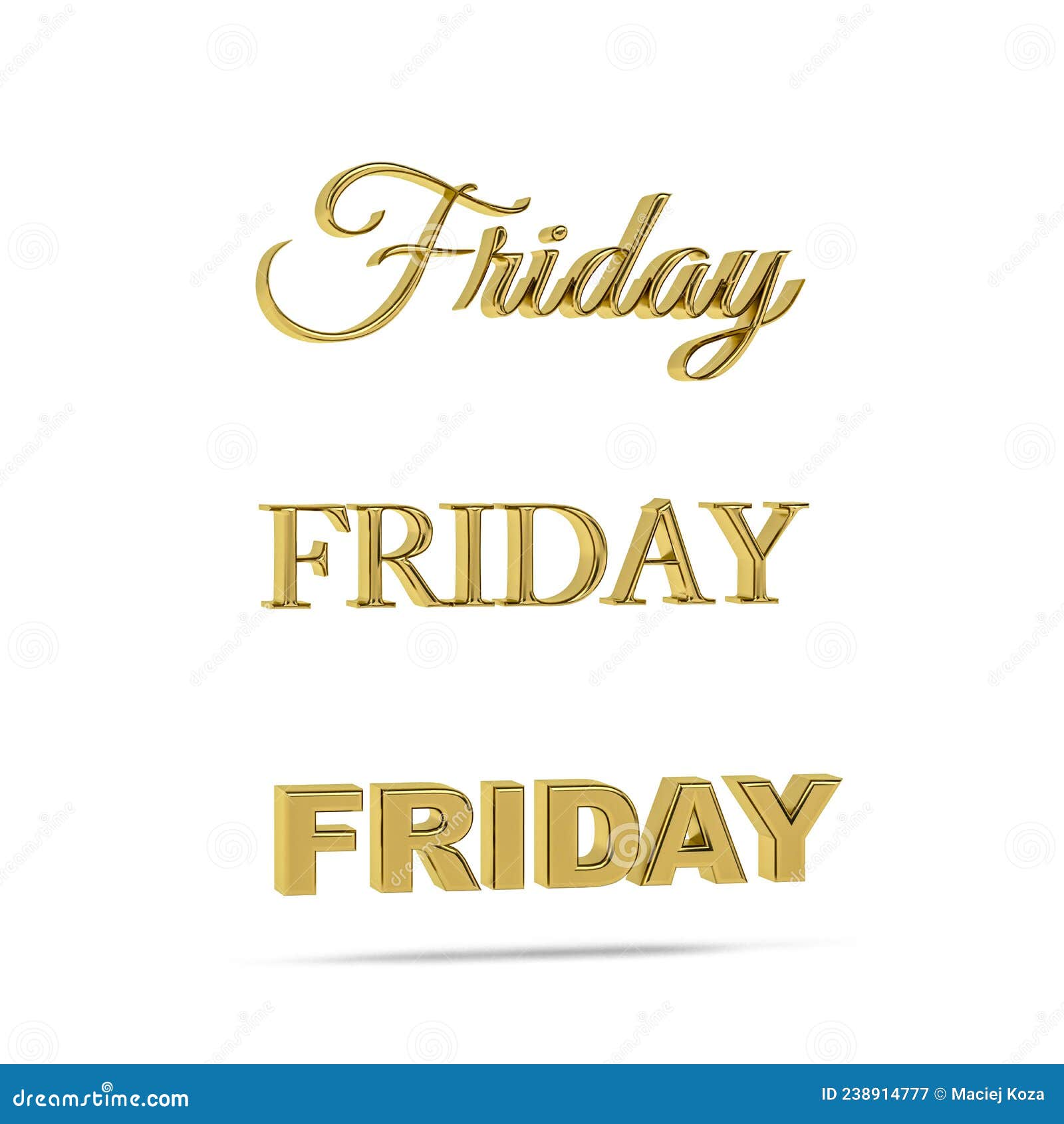 Golden 3D Friday Title in Three Font Types - Three Dimensional Day of ...