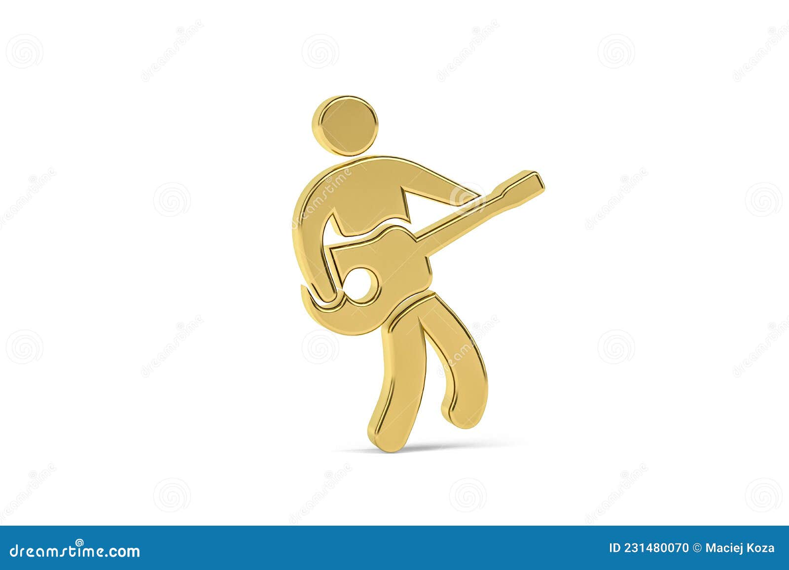 Golden 3d Guitarist Icon Isolated on White Background Stock ...