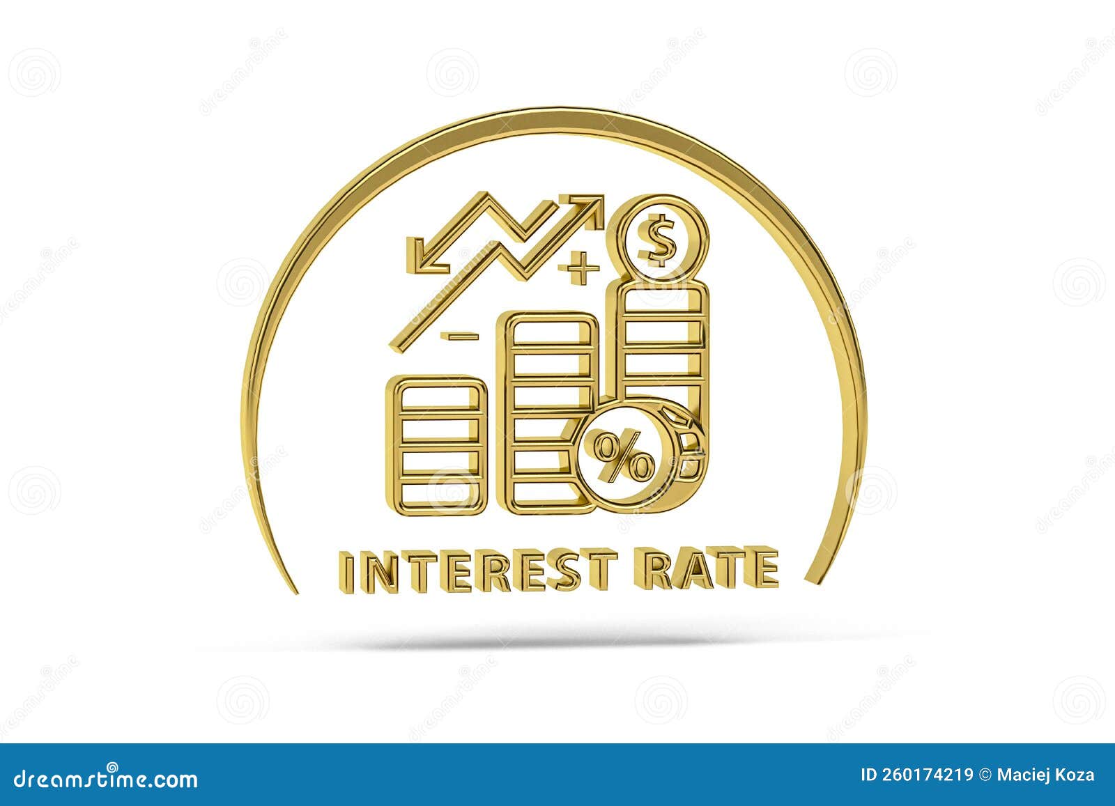 Golden 3d Interest Rate Icon Isolated on White Background Stock ...