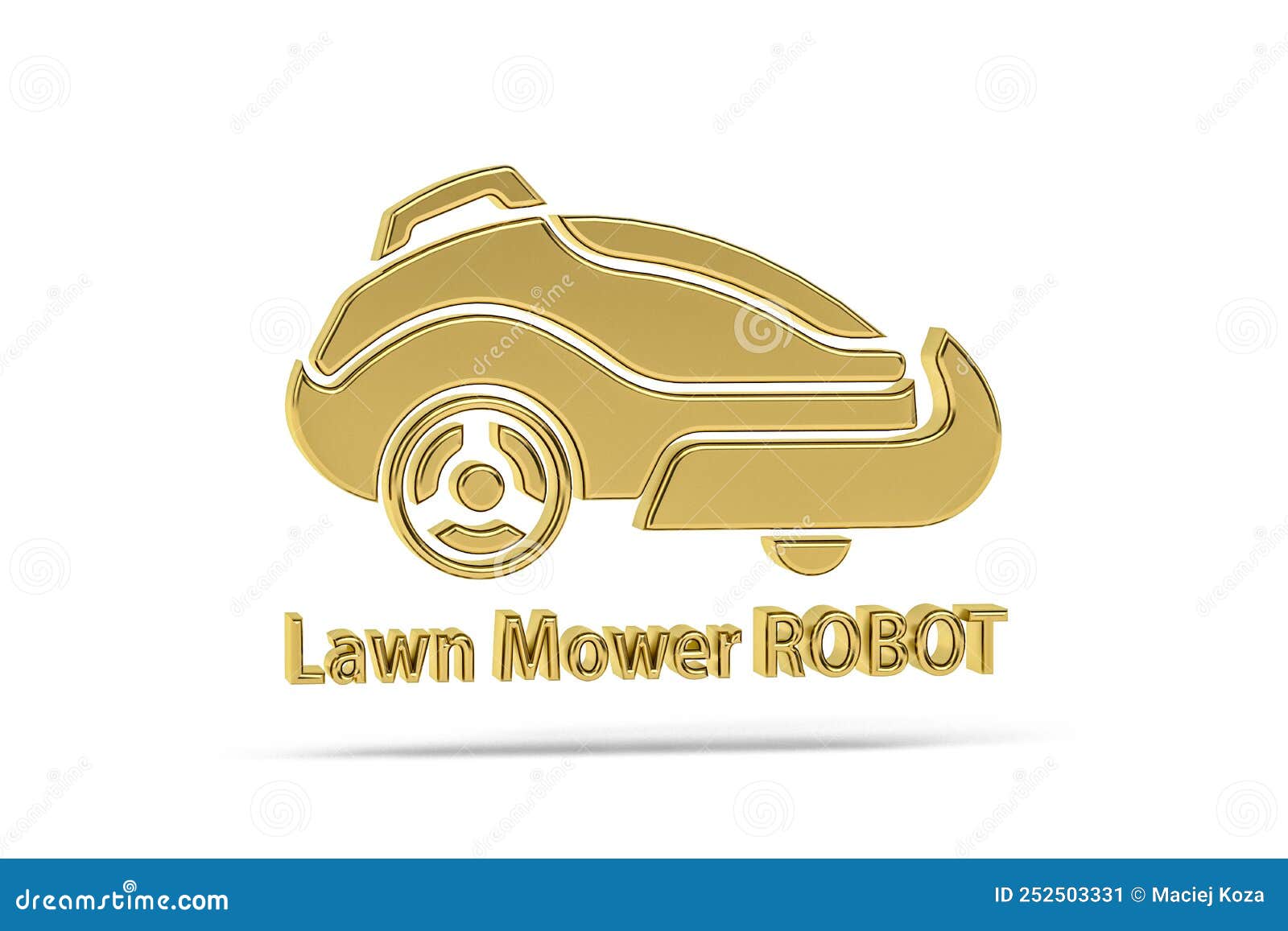 Golden 3d Lawn Mower Robot Icon Isolated on White Background Stock ...