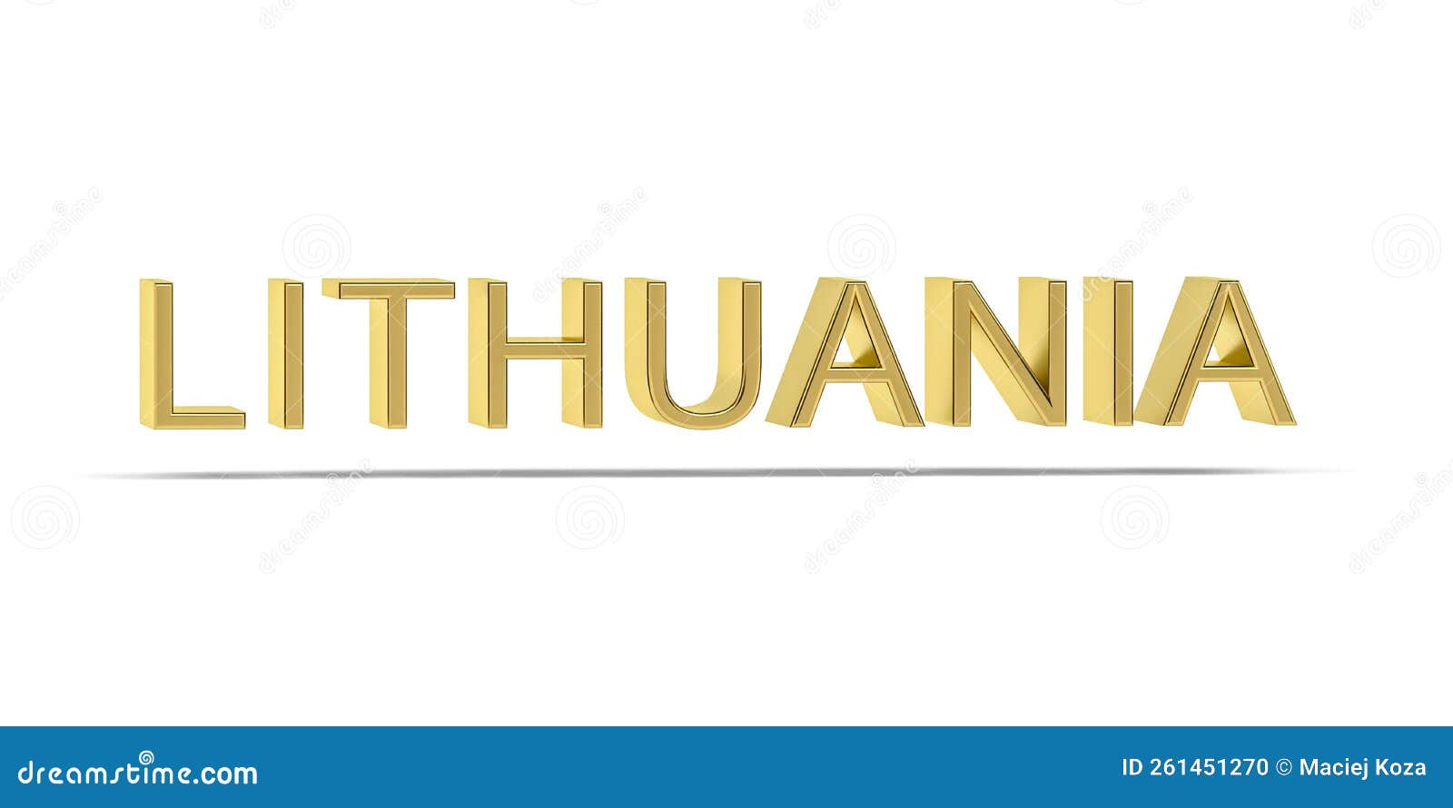 Golden 3D Lithuania Inscription Isolated on White Background Stock ...