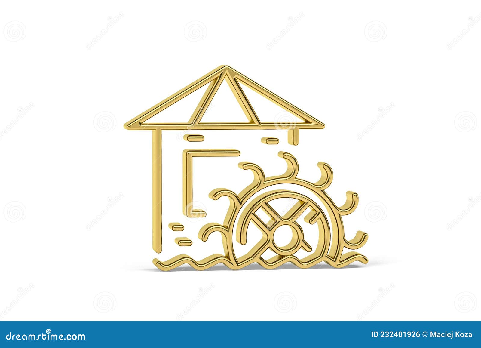 Golden 3d Mill Icon Isolated on White Background Stock Illustration ...