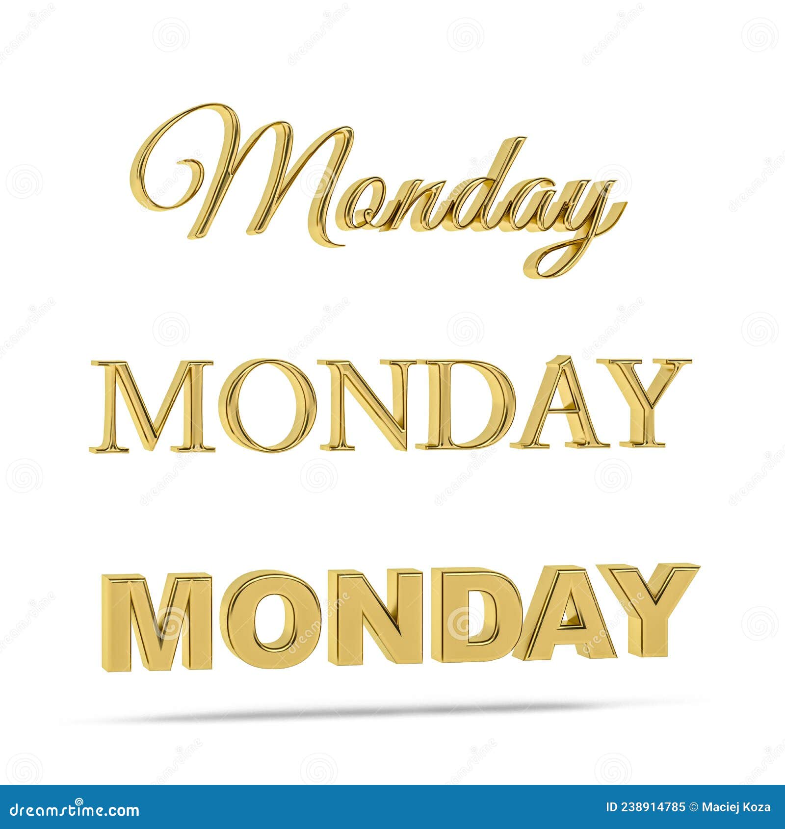 Golden 3D Monday Title in Three Font Types - Three Dimensional Day of ...