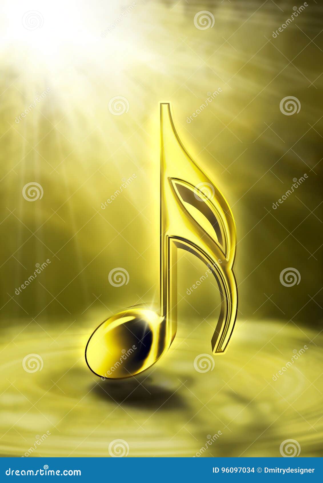 Golden 3D Musical Note in the Rays of Light Stock Illustration ...