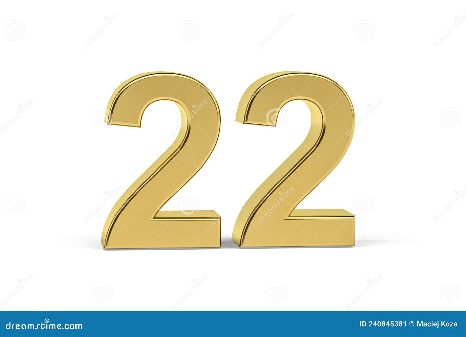 Golden 3d Number 22 Isolated on White Background Stock Illustration ...