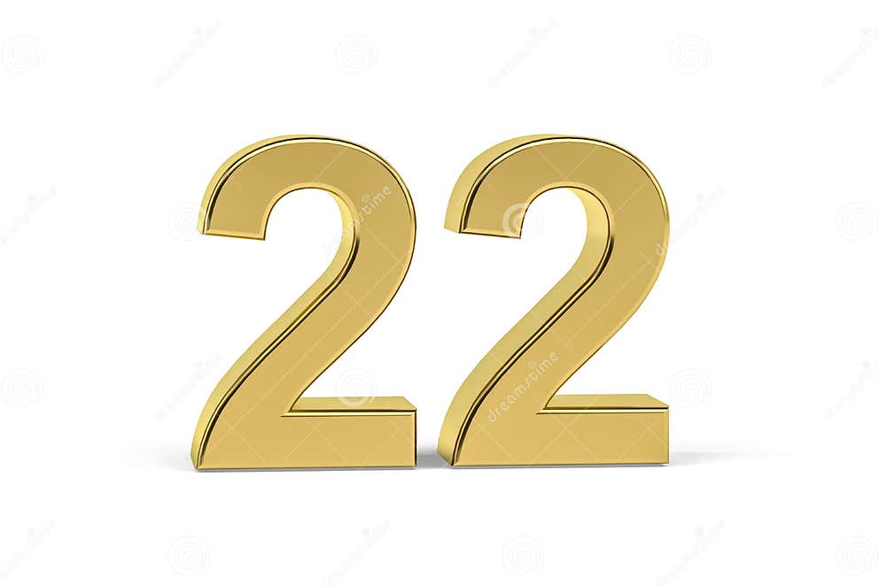 Golden 3d Number 22 Isolated on White Background Stock Illustration ...