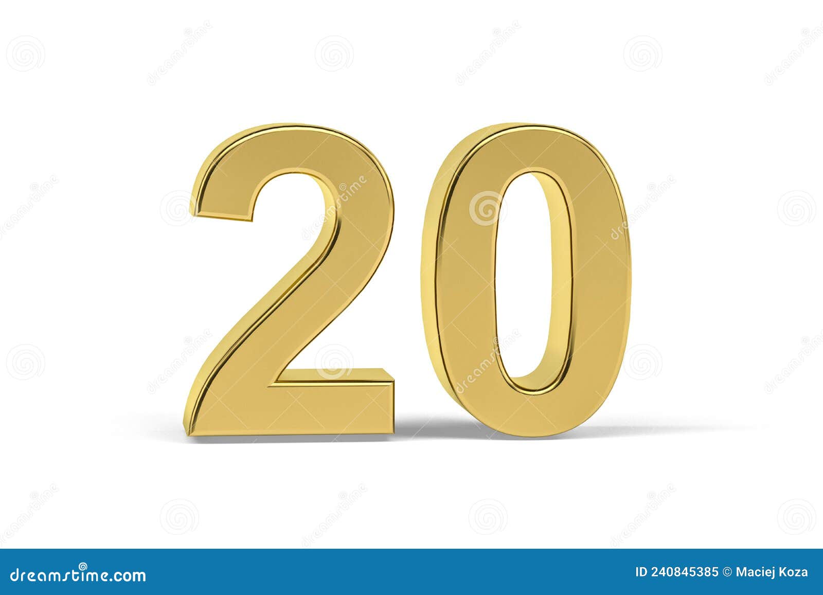 Golden 3d Number 20 Isolated on White Background Stock Illustration ...