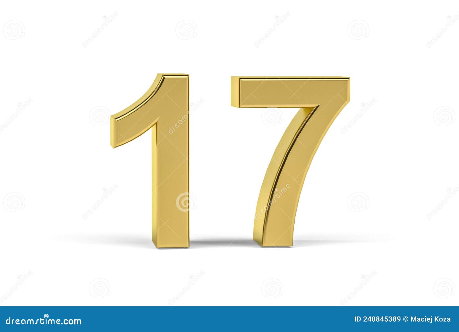 Golden 3d Number 17 Isolated on White Background Stock Illustration ...