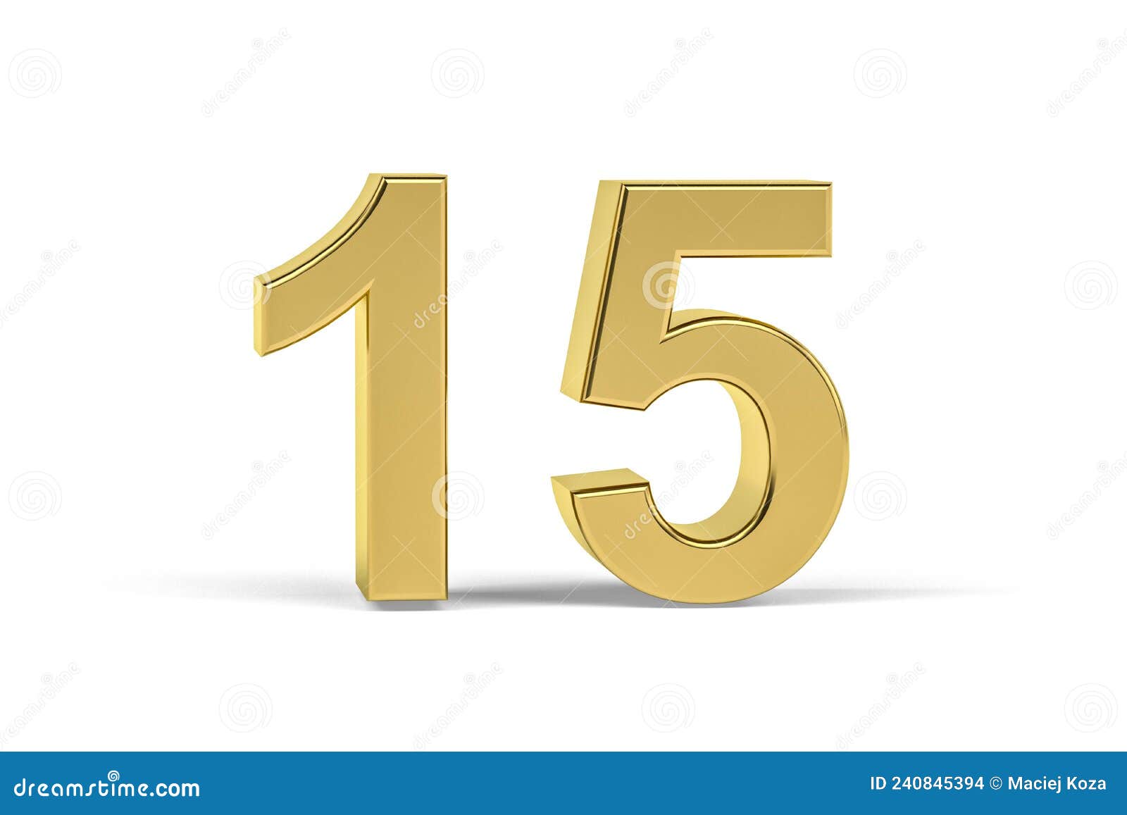 Golden 3d Number 15 Isolated on White Background Stock Illustration ...