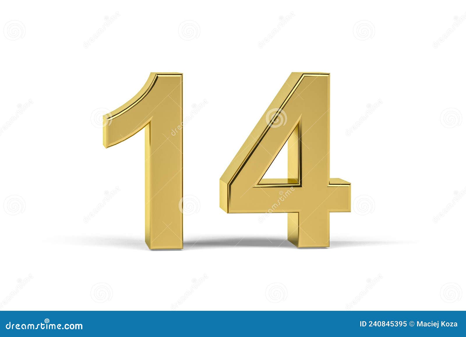Golden 3d Number 14 Isolated on White Background Stock Illustration ...