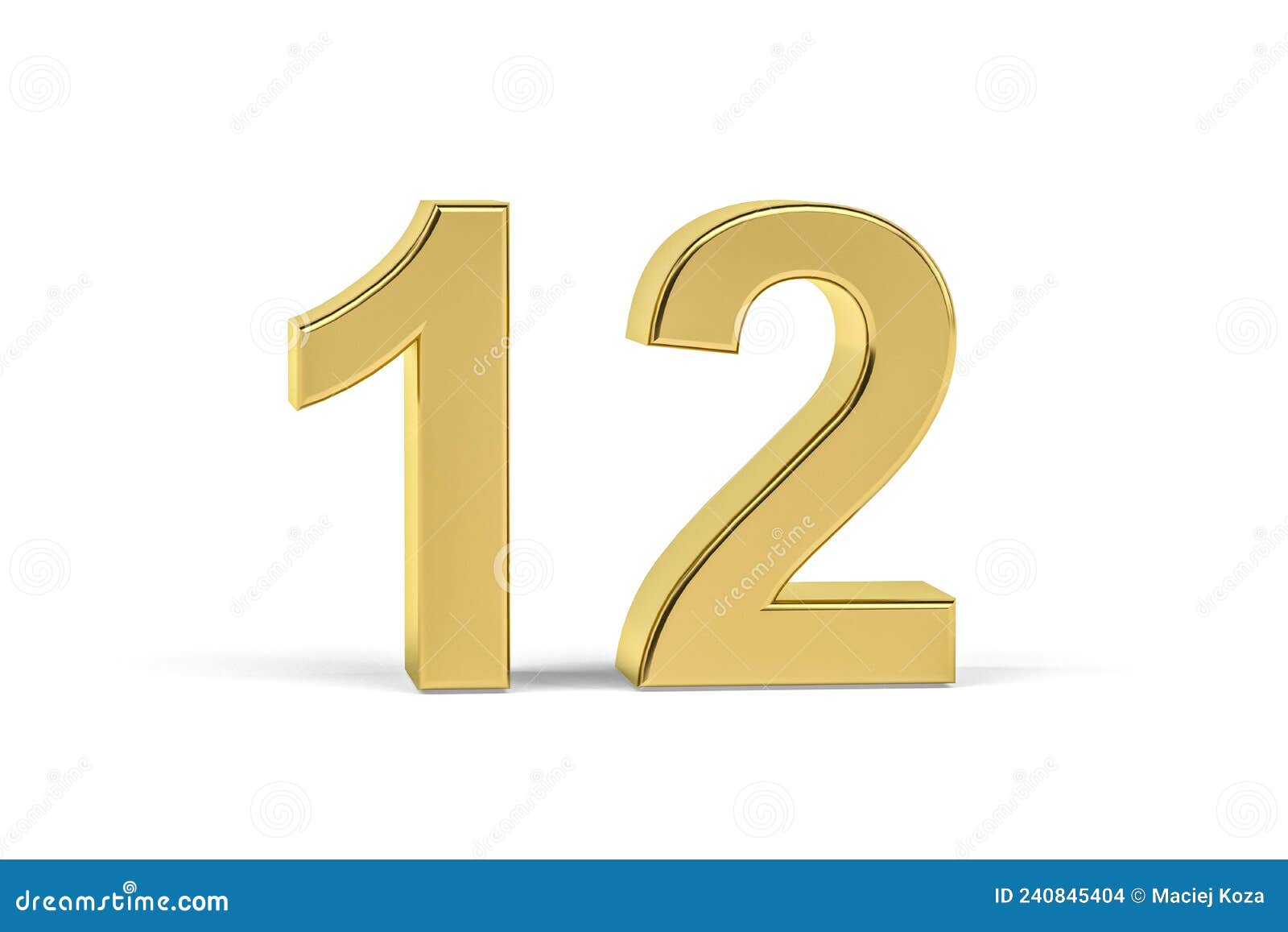 Golden 3d Number 12 Isolated on White Background Stock Illustration ...