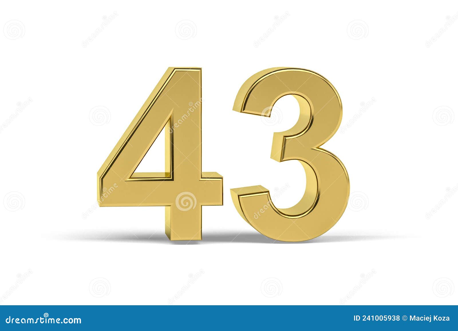 Golden 3d Number 43 Isolated on White Background Stock Illustration ...