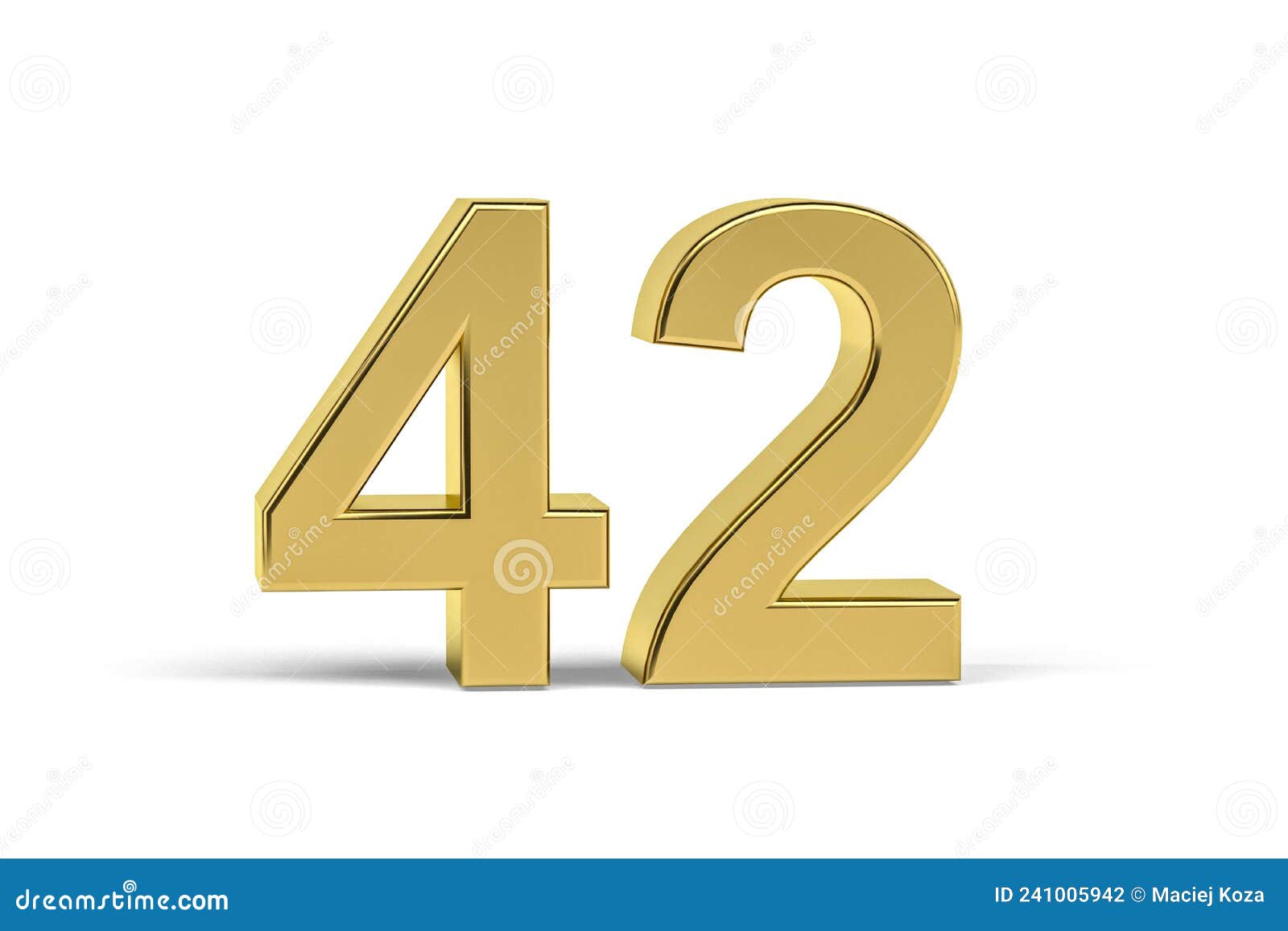 Golden 3d Number 42 Isolated on White Background Stock Photo - Image of ...