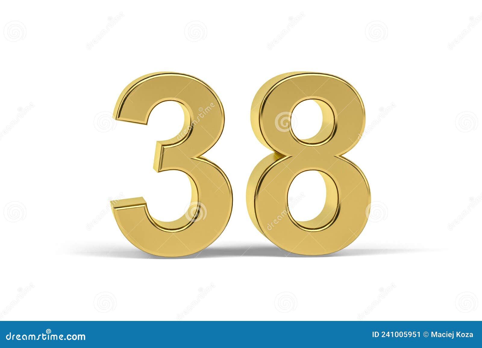 Golden 3d Number 38 Isolated on White Background Stock Illustration ...