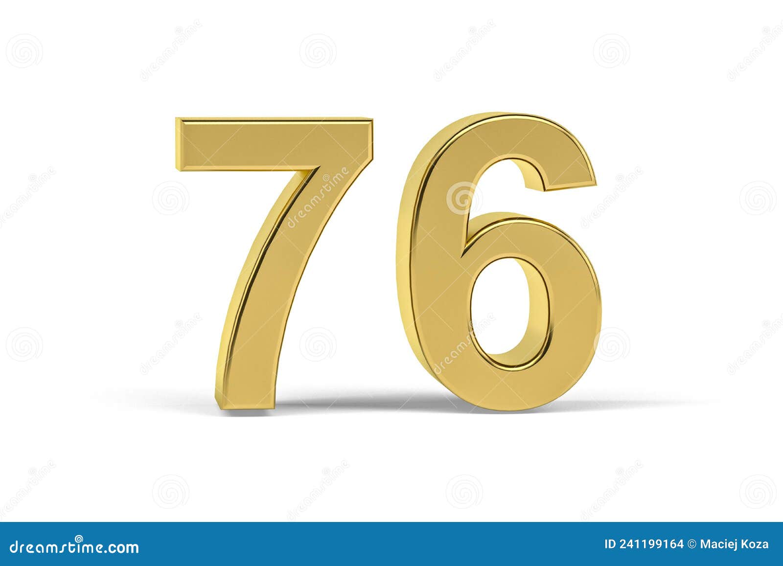 Golden 3d Number 76 Isolated on White Background Stock Illustration ...