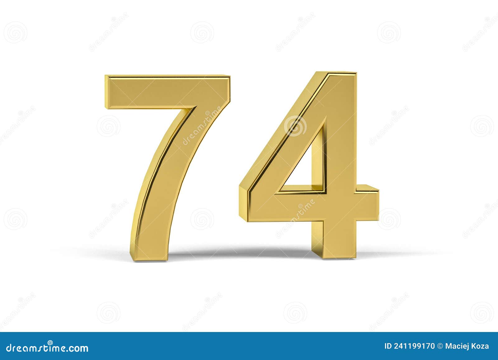Golden 3d Number 74 Isolated on White Background Stock Illustration ...