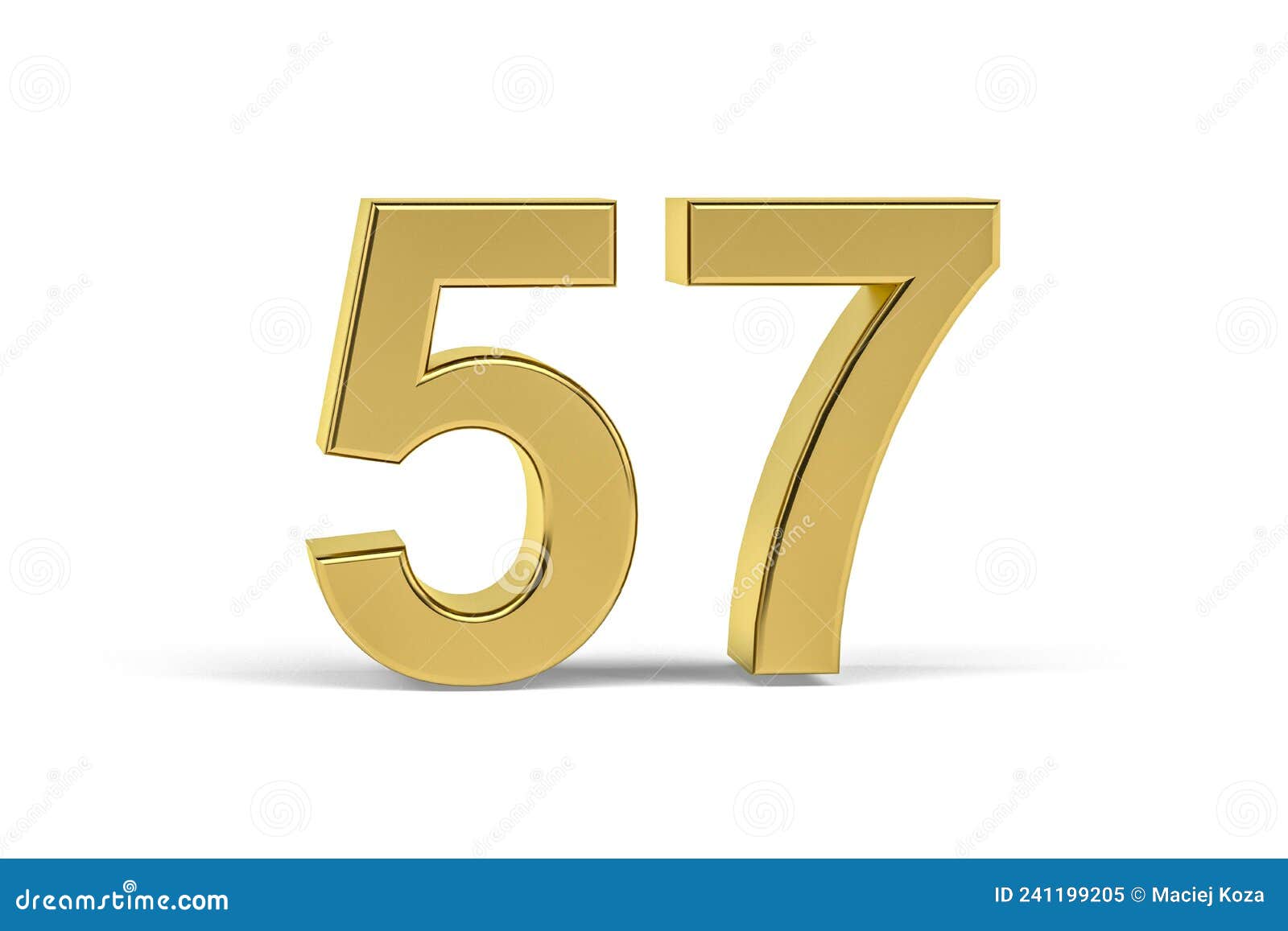 Golden 3d Number 57 Isolated on White Background Stock Illustration ...