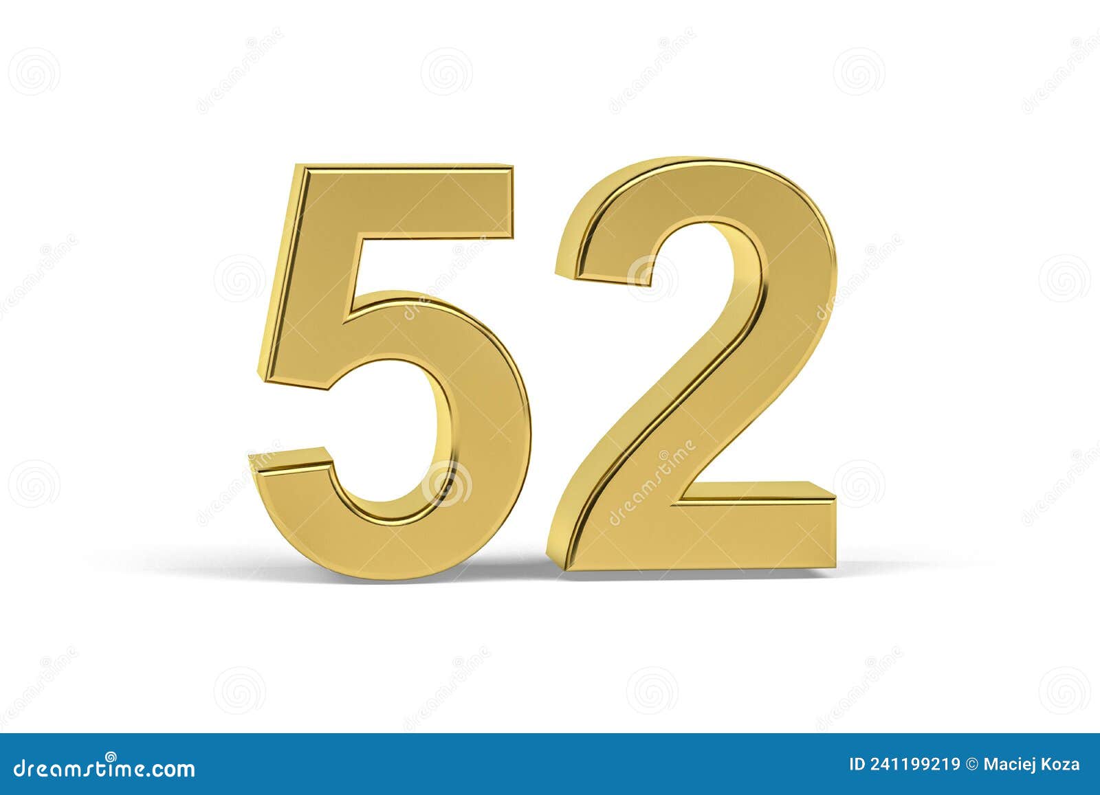 Golden 3d Number 52 Isolated on White Background Stock Illustration ...