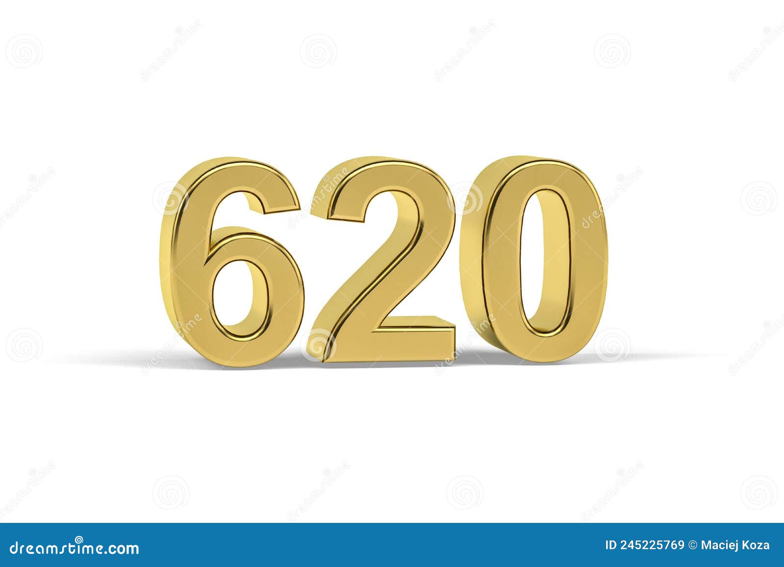 Golden 3d Number 620 - Year 620 Isolated On White Background Royalty ...