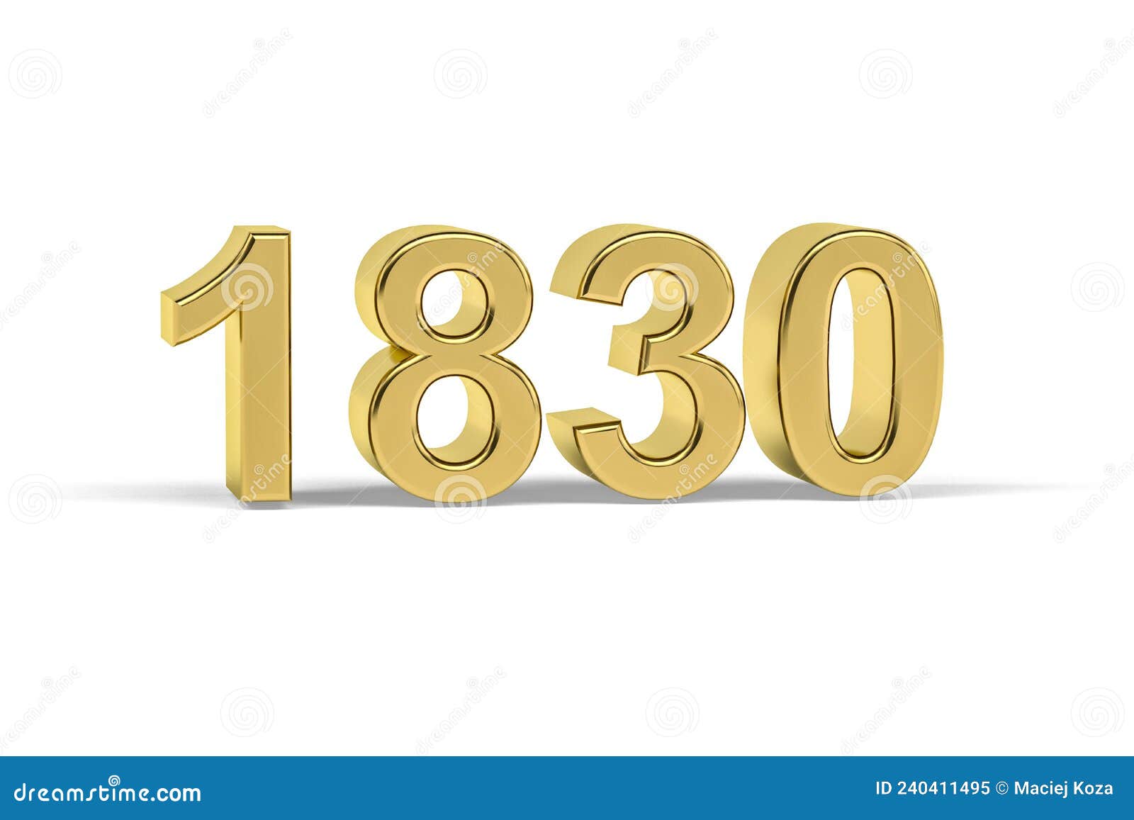 Golden 3d Number 1830 - Year 1830 Isolated on White Background Stock ...