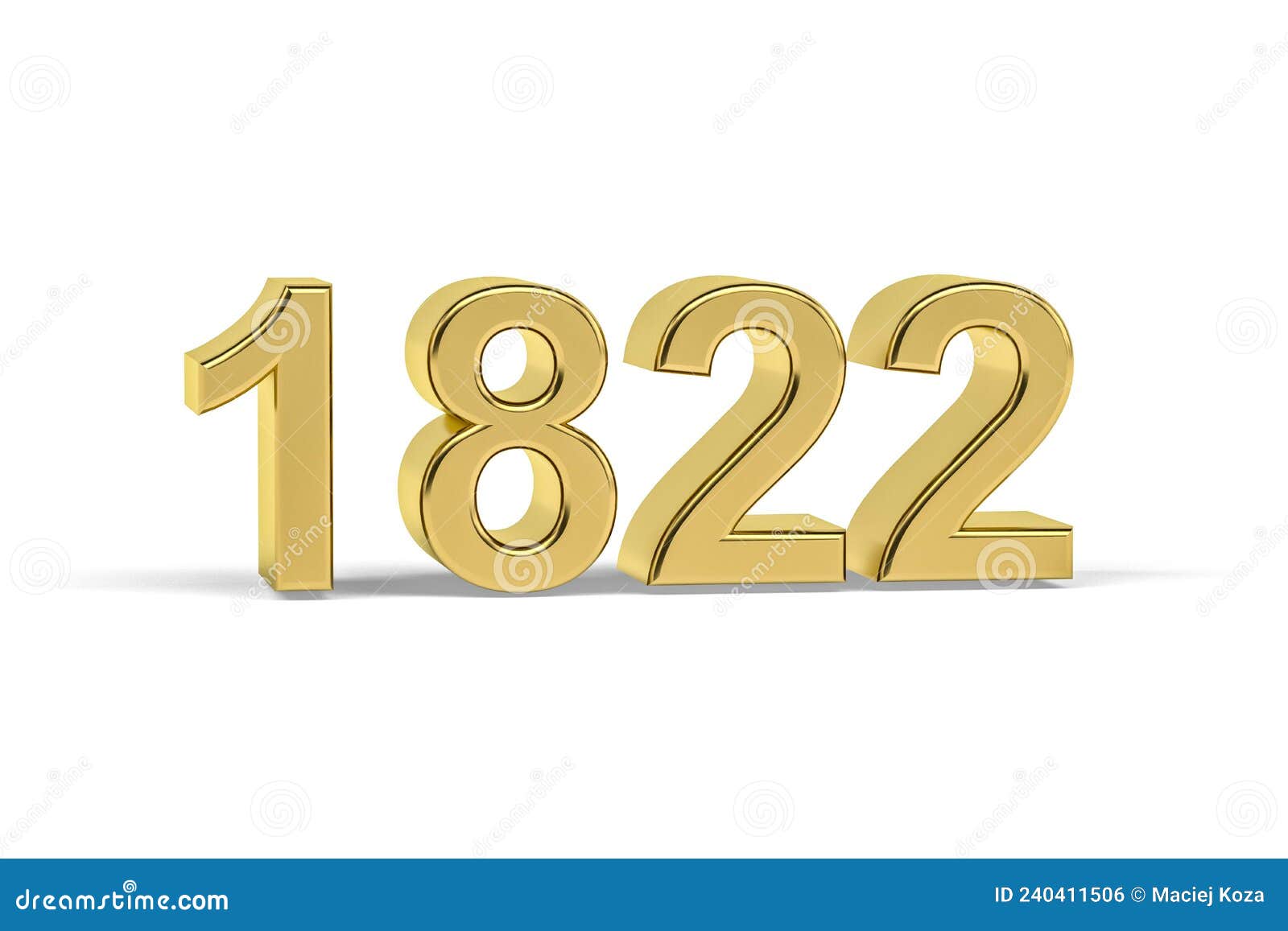 Golden 3d Number 1822 - Year 1822 Isolated on White Background Stock ...