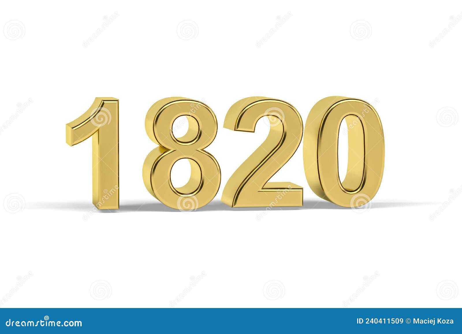 Golden 3d Number 1820 - Year 1820 Isolated on White Background Stock ...