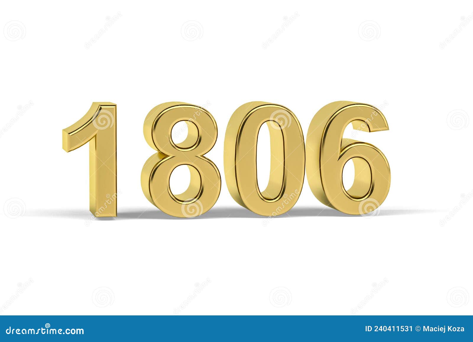 Golden 3d Number 1806 - Year 1806 Isolated on White Background Stock ...