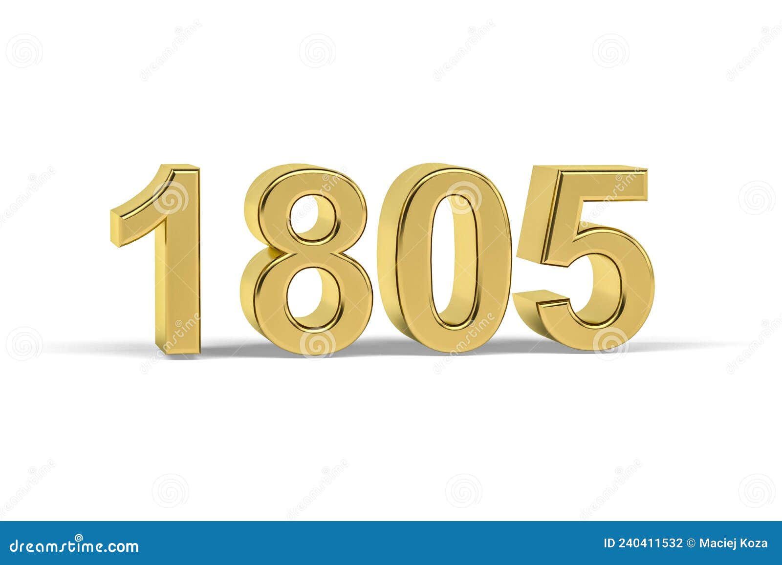 Golden 3d Number 1805 - Year 1805 Isolated on White Background Stock ...