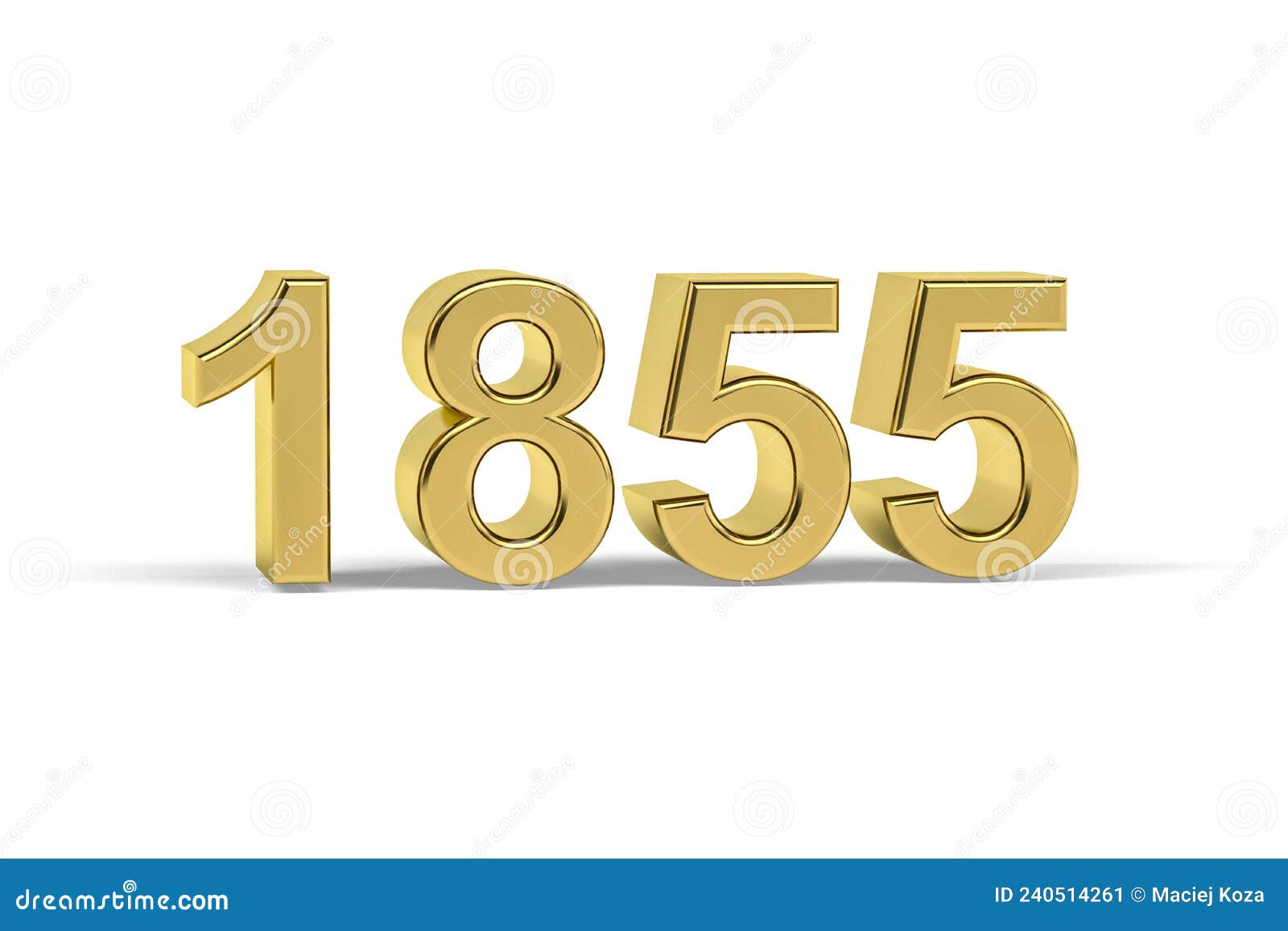 Golden 3d Number 1855 - Year 1855 Isolated On White Background Stock ...