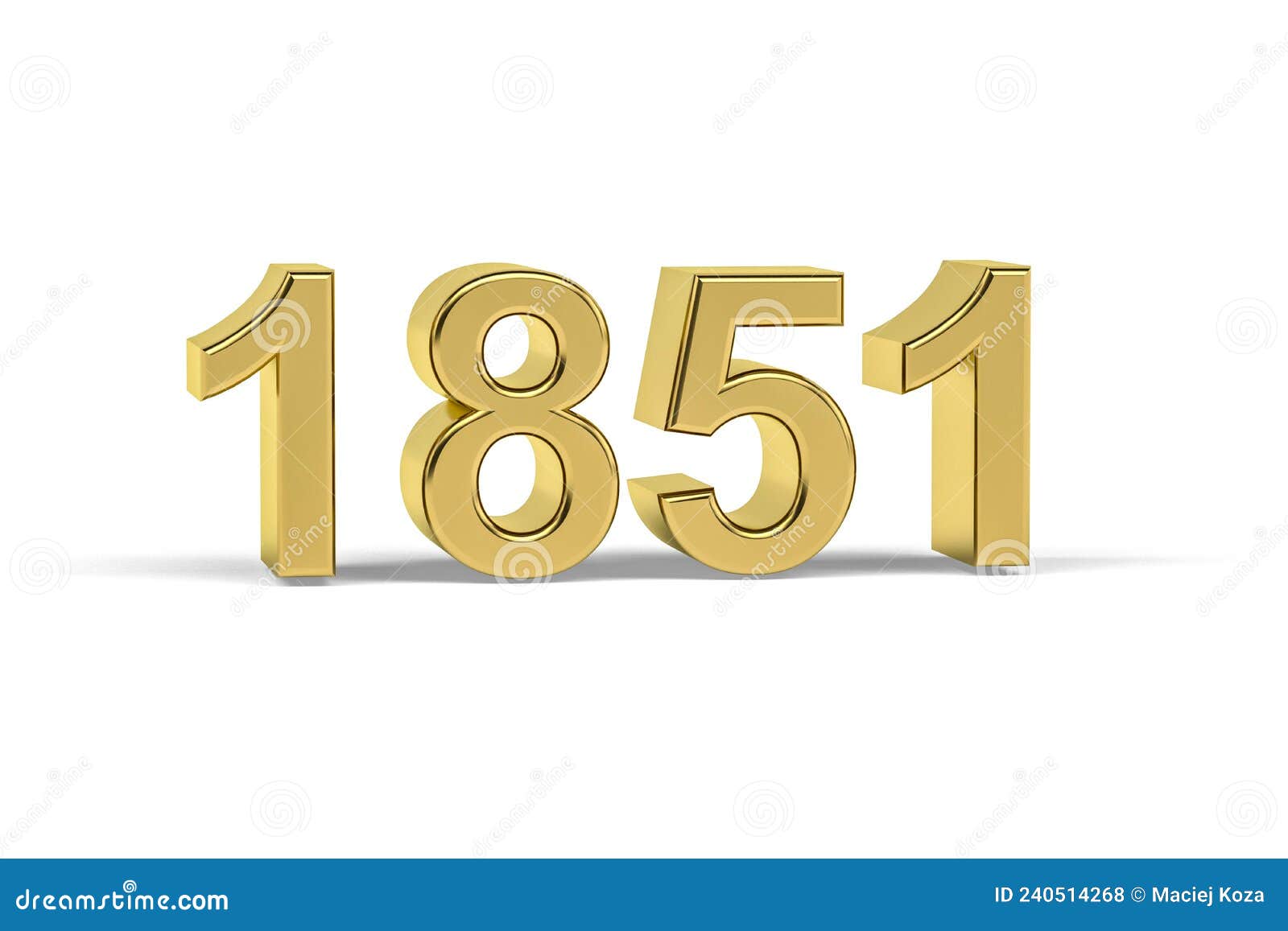 Golden 3d Number 1851 - Year 1851 Isolated On White Background Stock ...