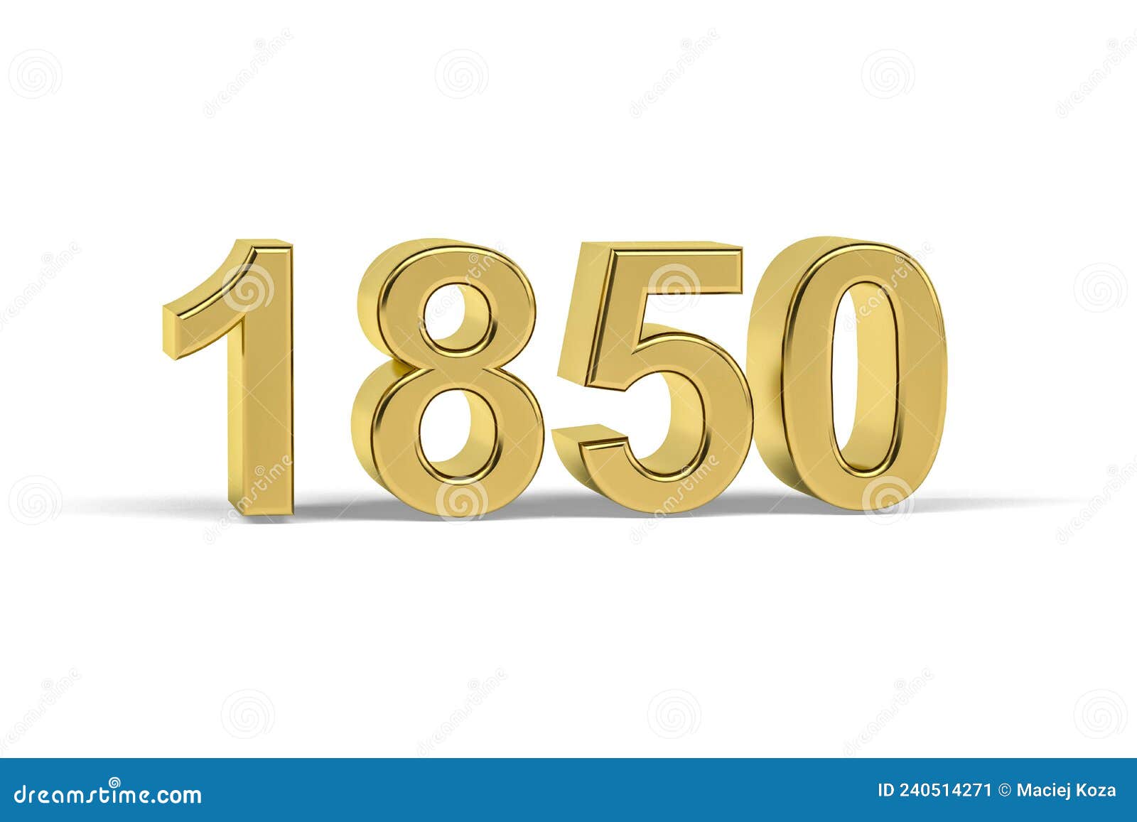 Golden 3d Number 1850 - Year 1850 Isolated on White Background Stock ...