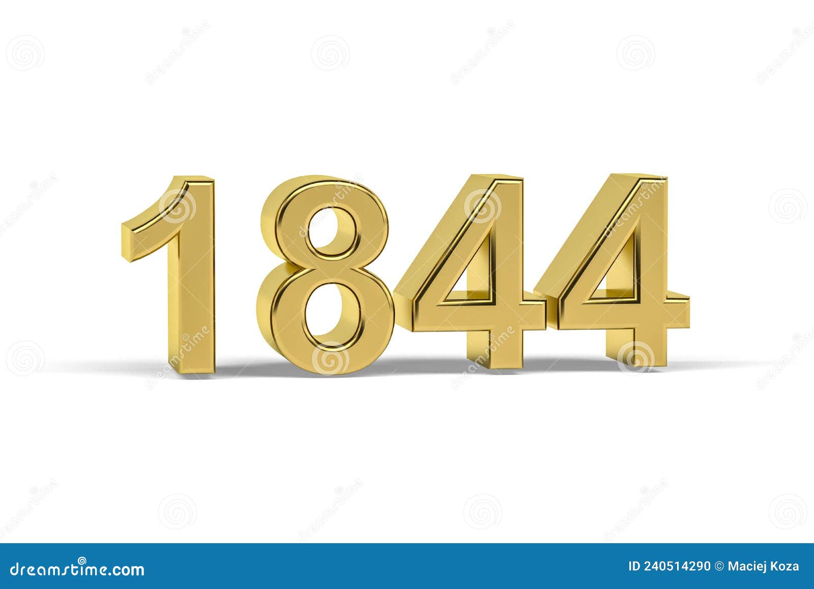 Golden 3d Number 1844 - Year 1844 Isolated on White Background Stock ...