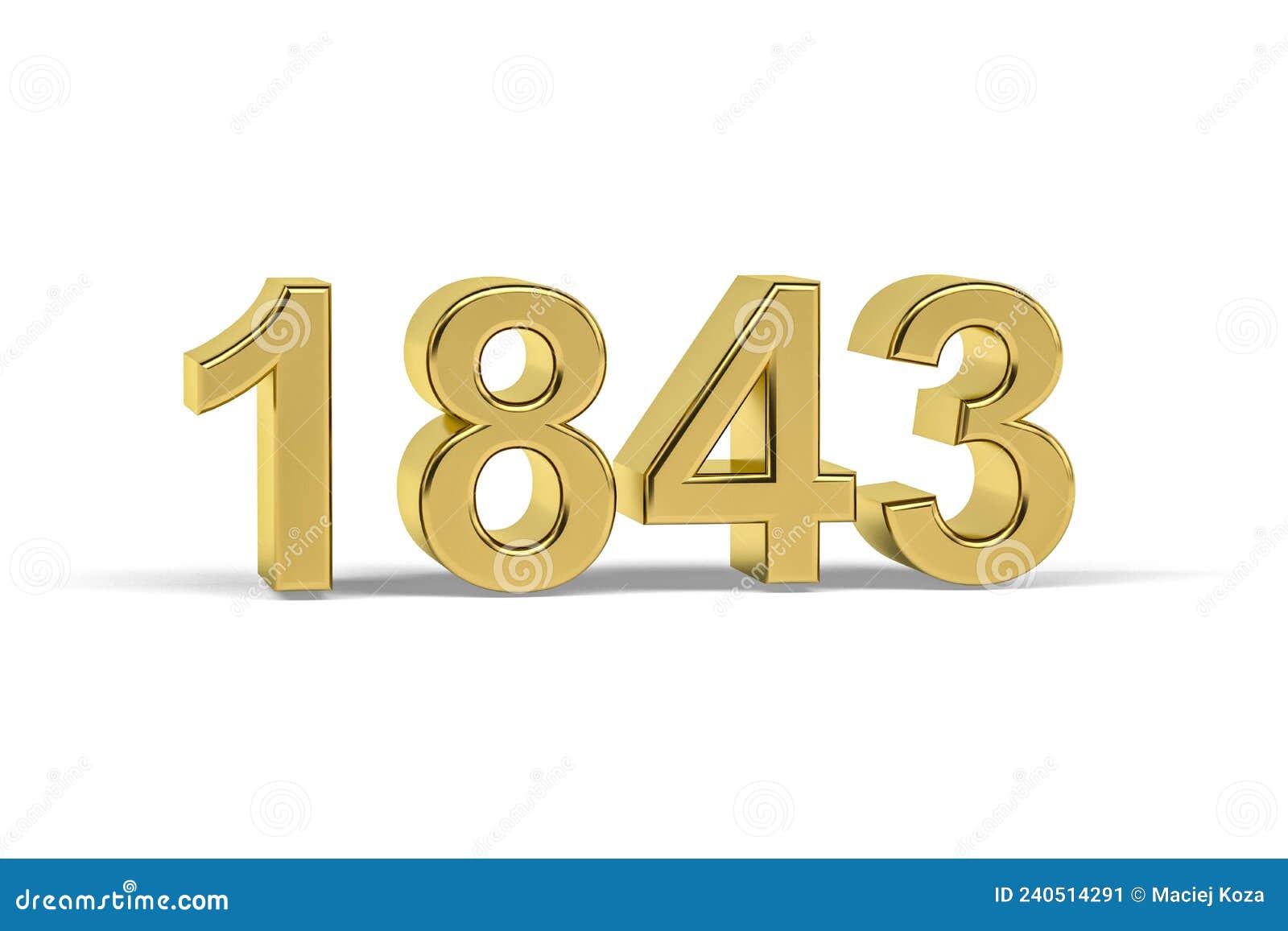Golden 3d Number 1843 - Year 1843 Isolated on White Background Stock ...