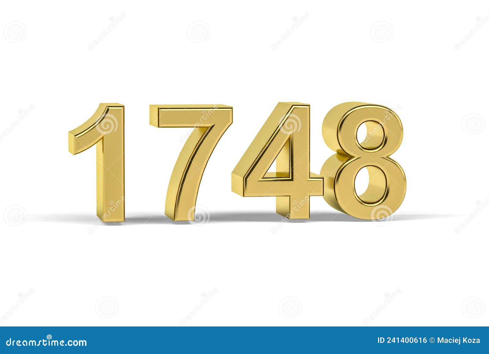 Golden 3d Number 1748 - Year 1748 Isolated on White Background Stock ...