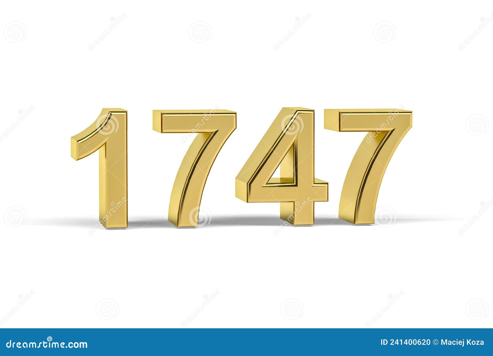 Golden 3d Number 1747 - Year 1747 Isolated on White Background Stock ...