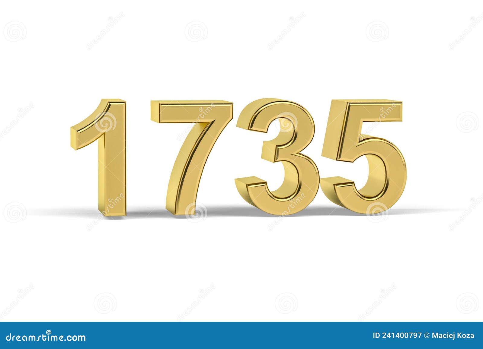 Golden 3d Number 1735 - Year 1735 Isolated on White Background Stock ...