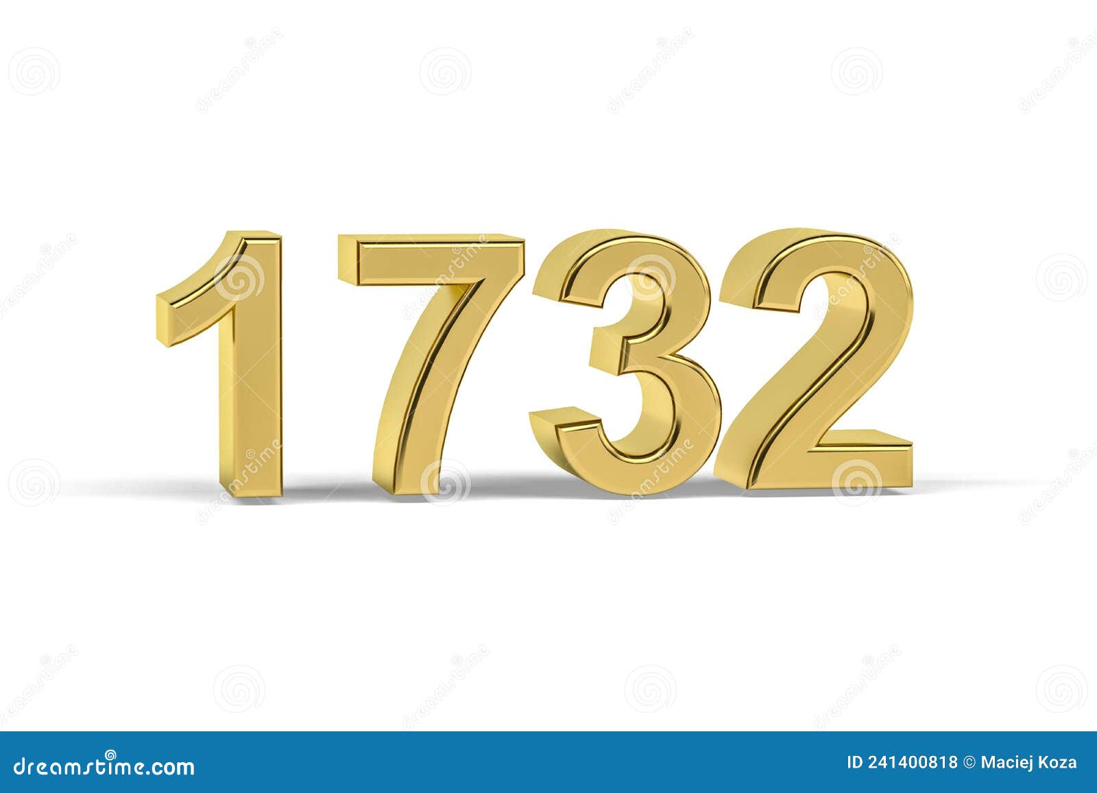 Golden 3d Number 1732 - Year 1732 Isolated on White Background Stock ...