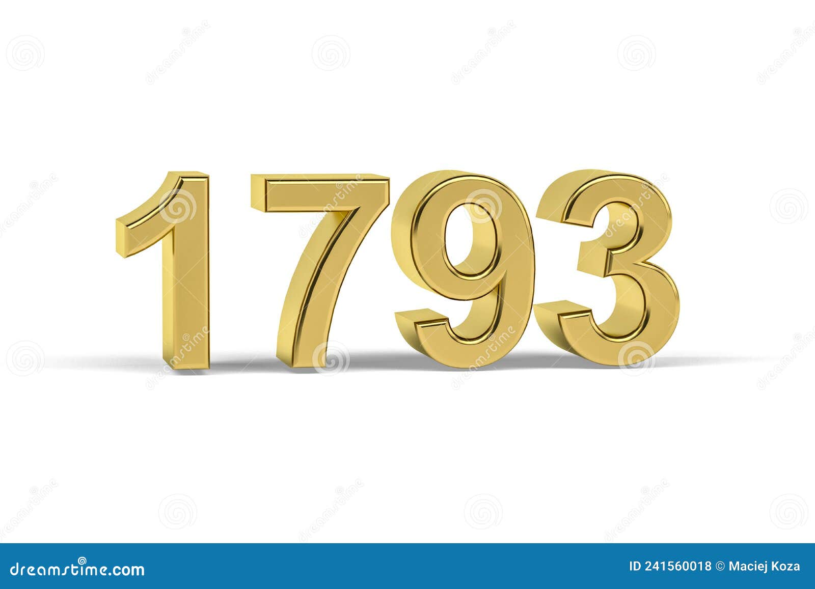 Golden 3d Number 1793 - Year 1793 Isolated on White Background Stock ...