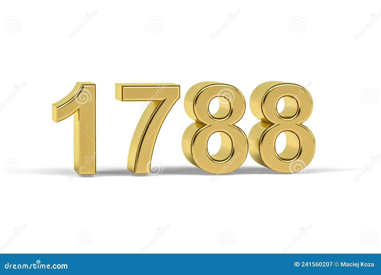 Golden 3d Number 1788 - Year 1788 Isolated on White Background Stock ...