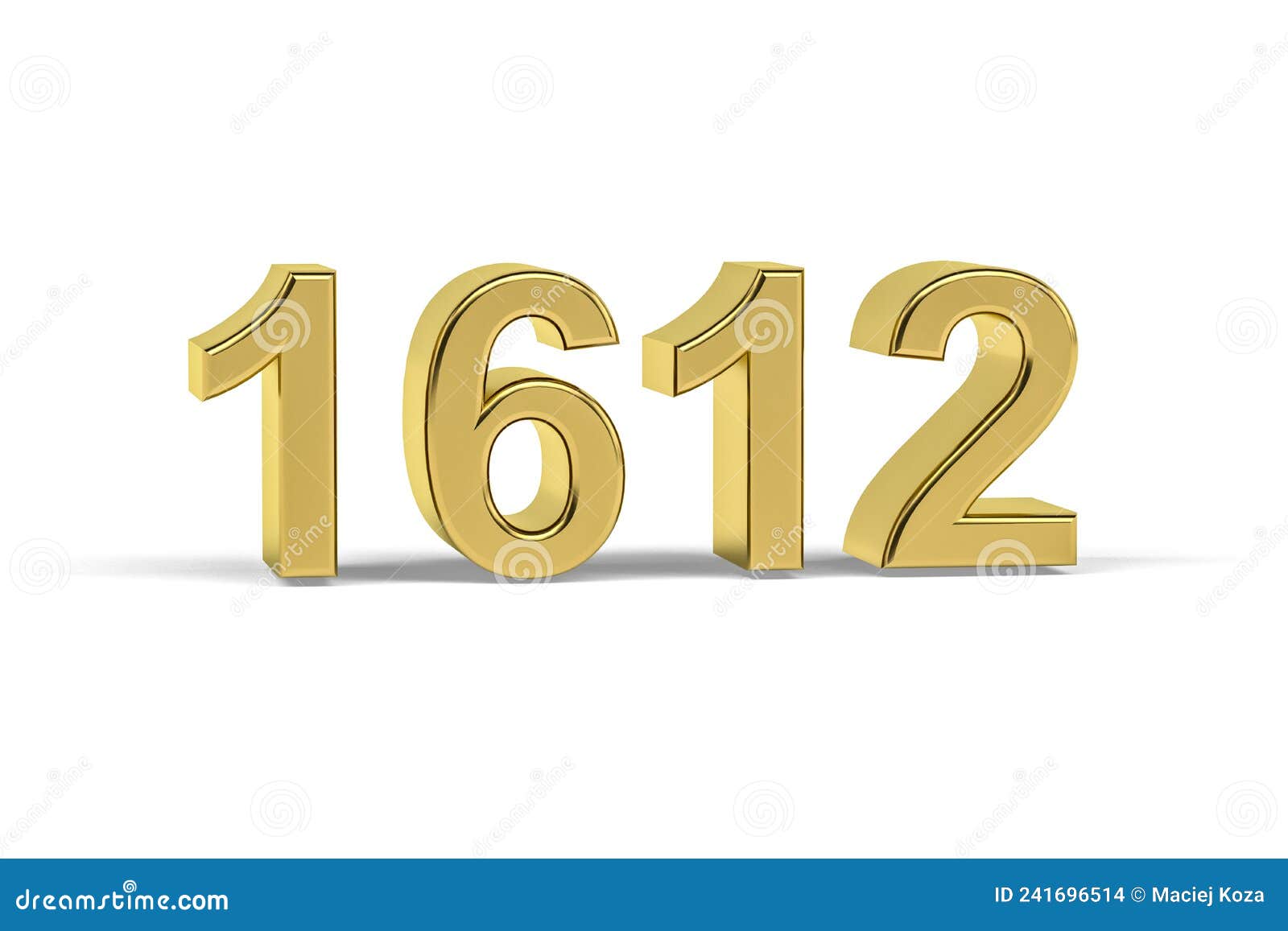 Golden 3d Number 1612 - Year 1612 Isolated on White Background Stock ...