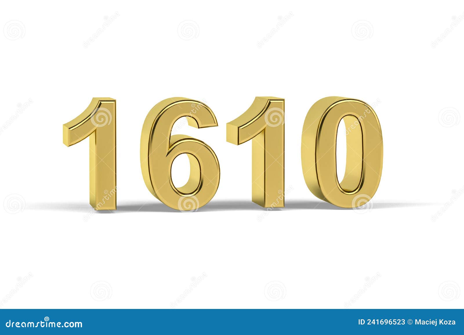 Golden 3d Number 1610 - Year 1610 Isolated on White Background Stock ...