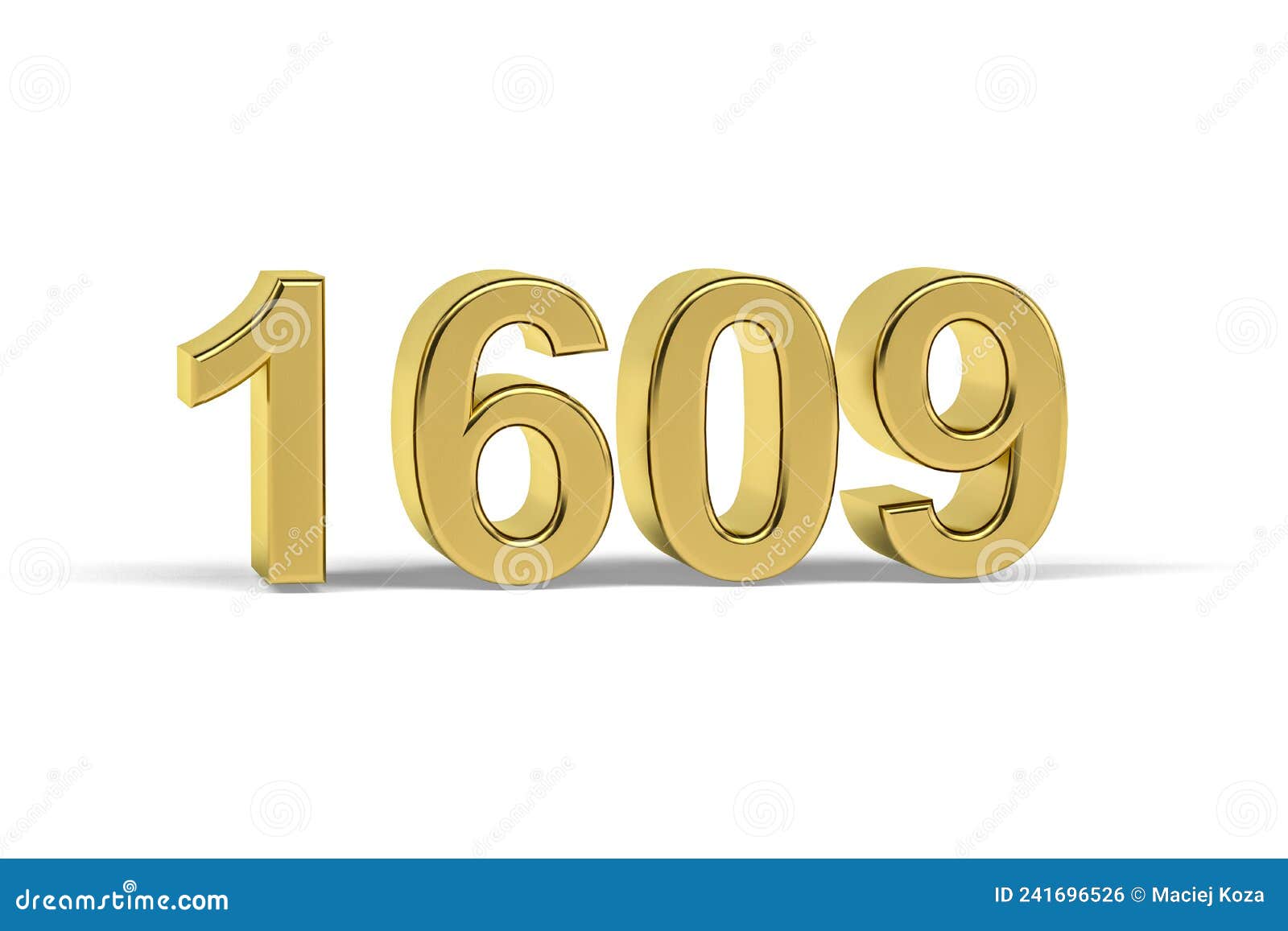 Golden 3d Number 1609 - Year 1609 Isolated on White Background Stock ...