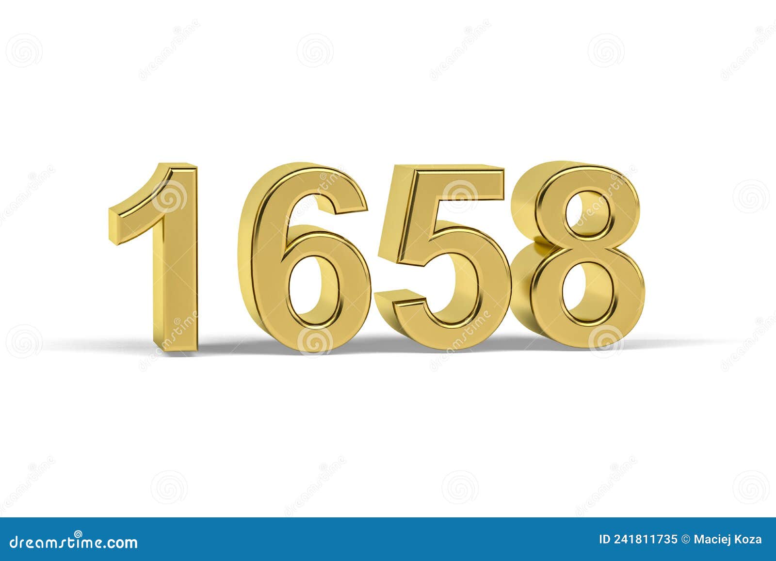 Golden 3d Number 1658 - Year 1658 Isolated on White Background Stock ...