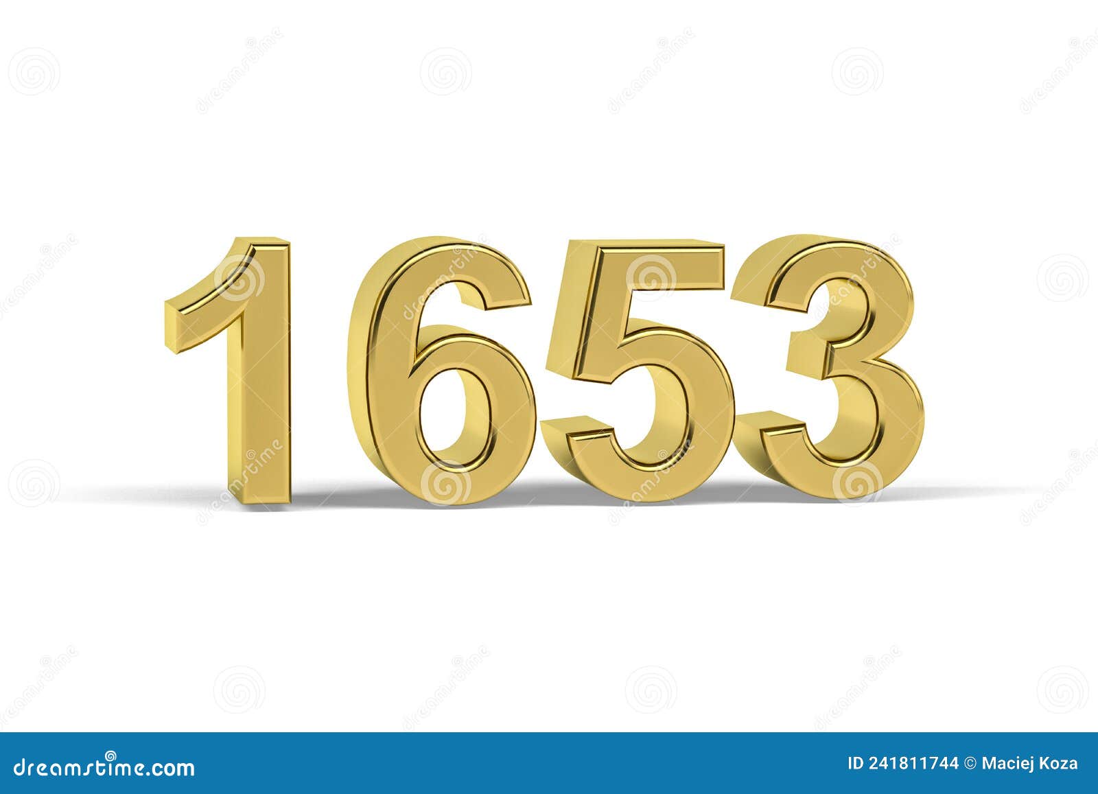 Golden 3d Number 1653 - Year 1653 Isolated on White Background Stock ...