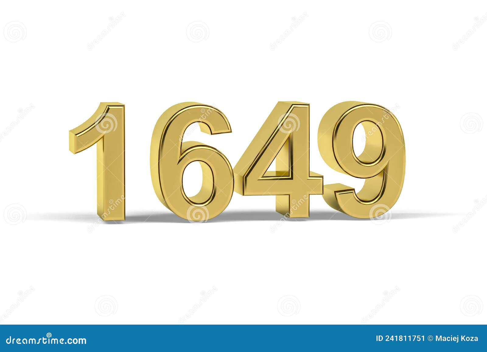 Golden 3d Number 1649 - Year 1649 Isolated on White Background Stock ...