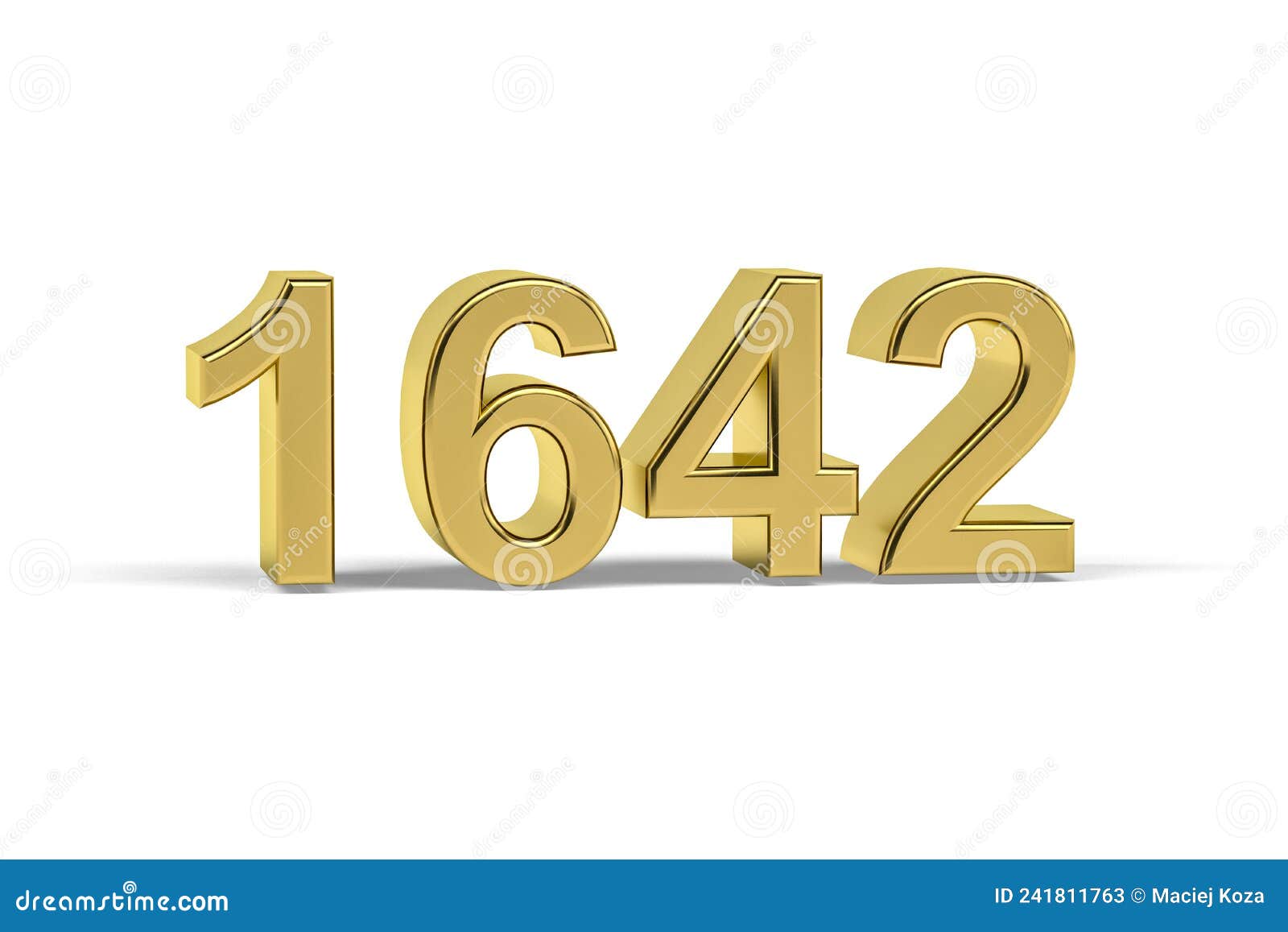 Golden 3d Number 1642 - Year 1642 Isolated on White Background Stock ...