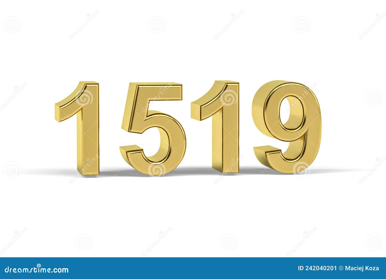 Golden 3d Number 1519 - Year 1519 Isolated on White Background Stock ...